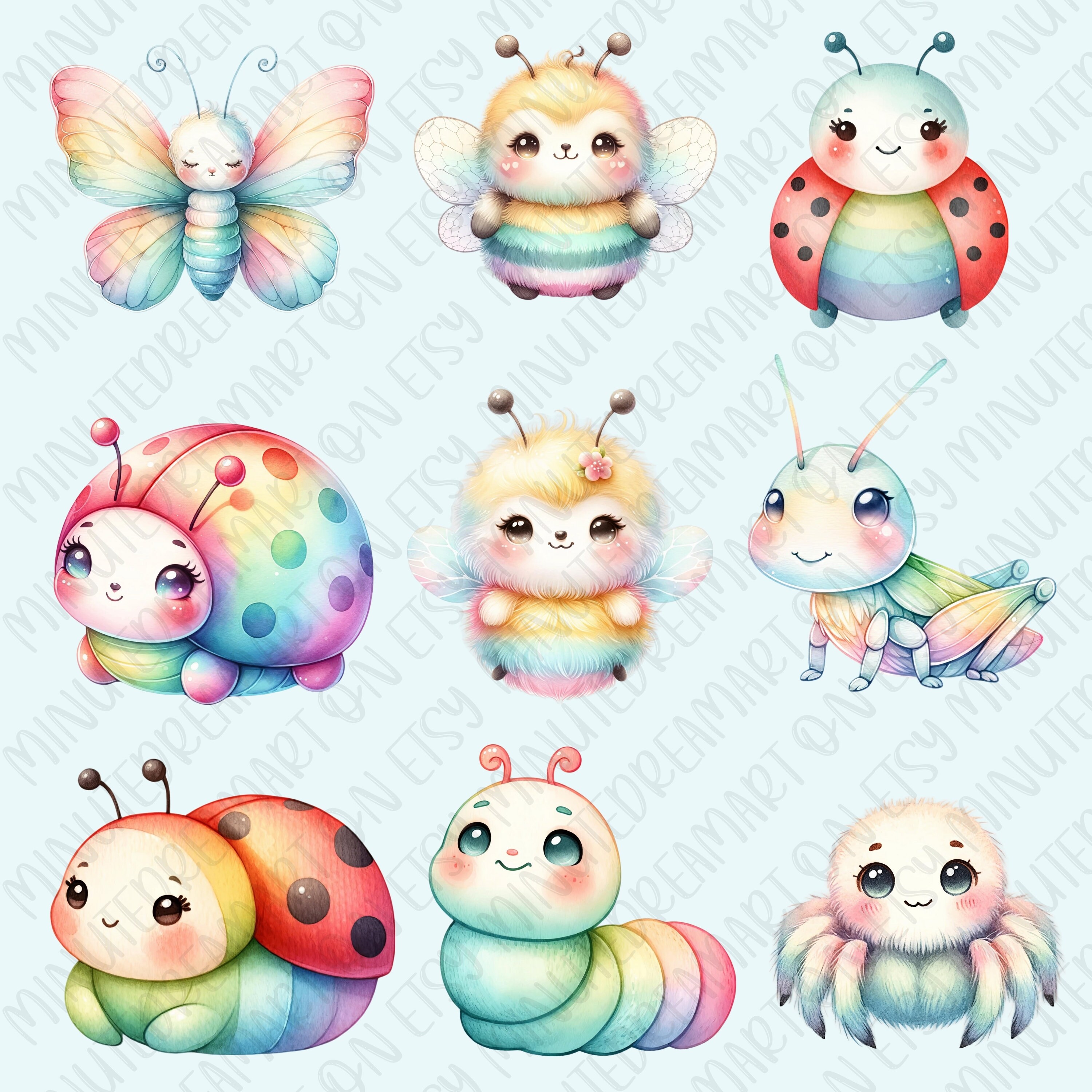 Cute Bug Clipart, Insect, Ladybug, Flower, Leaves, Vine, Baby Pastel ...