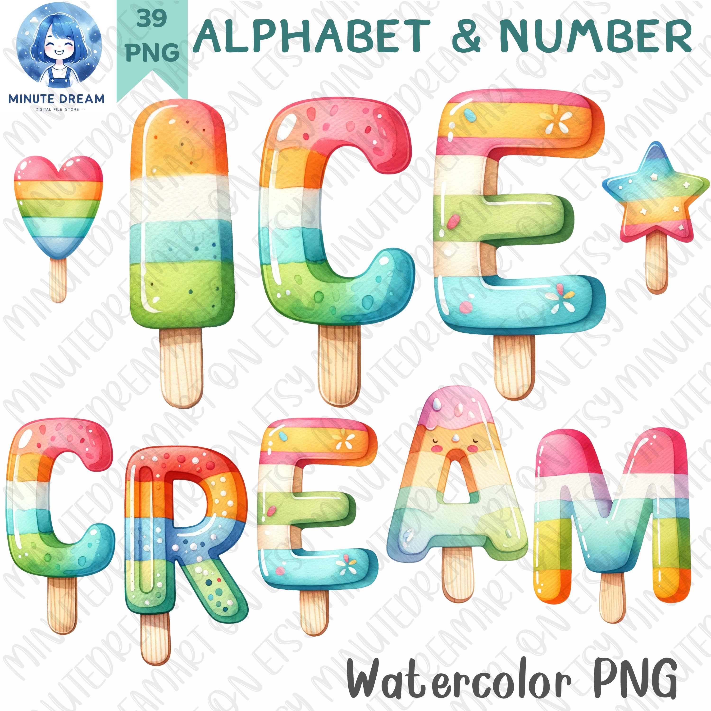 Ice Cream Alphabet: Watercolor Popsicle Letters PNG (digital Download ...