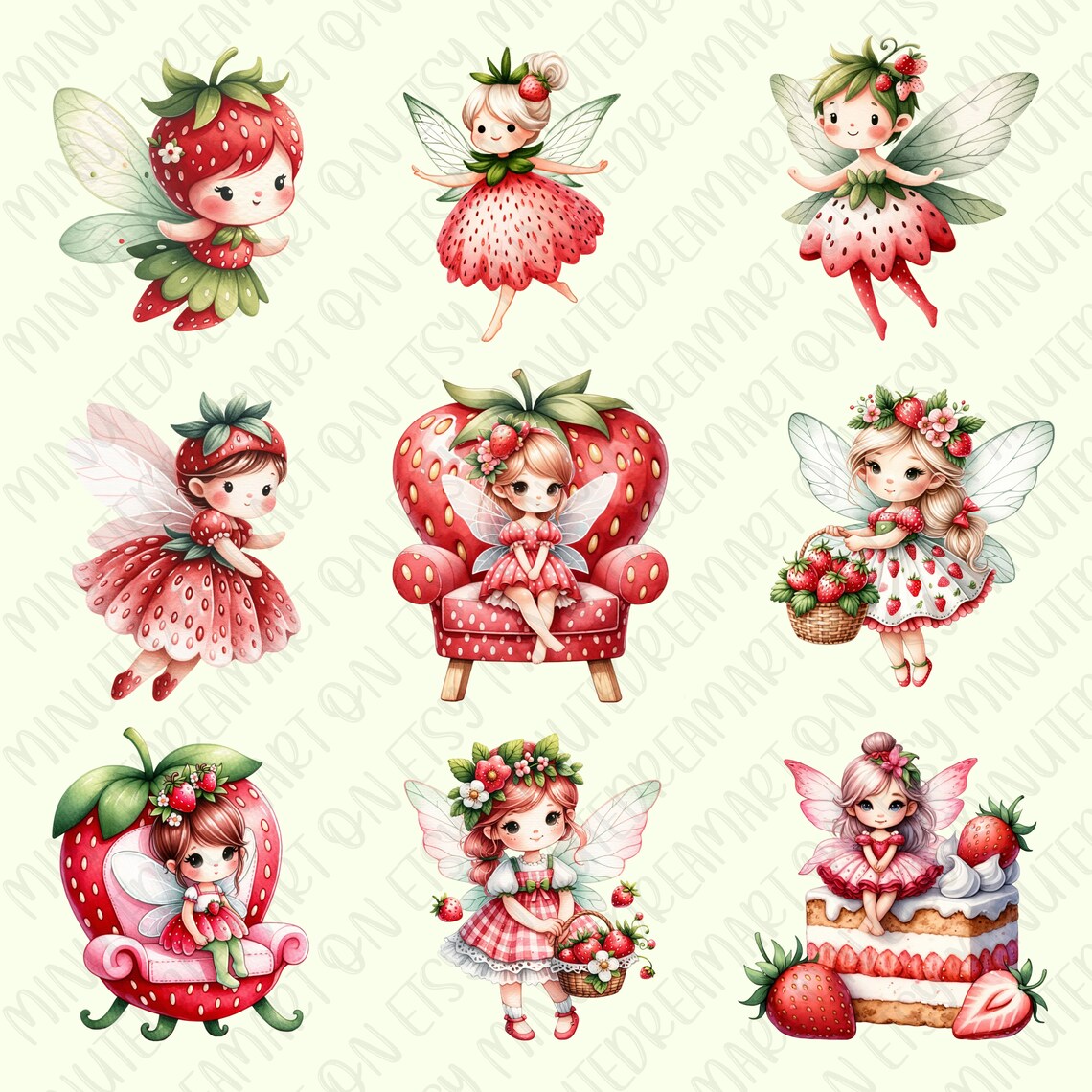 Strawberry Fairy Clipart, Dessert PNG, Sweet Girl Clipart, Watercolor ...