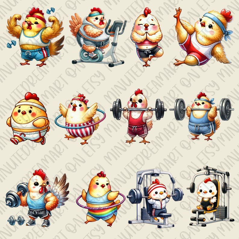 Funny Chicken Fitness Clipart, Gym Workout Chicken PNG, Cute Cartoon ...