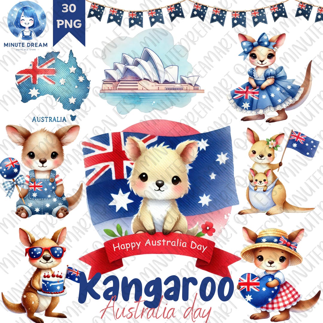 Cute Kangaroo Clipart, Australia Day Png, Gift for KID, Watercolor ...
