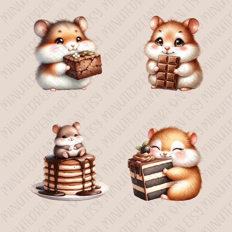 Chocolate Hamster Clipart: Dessert PNG, Watercolor Sublimation (digital ...