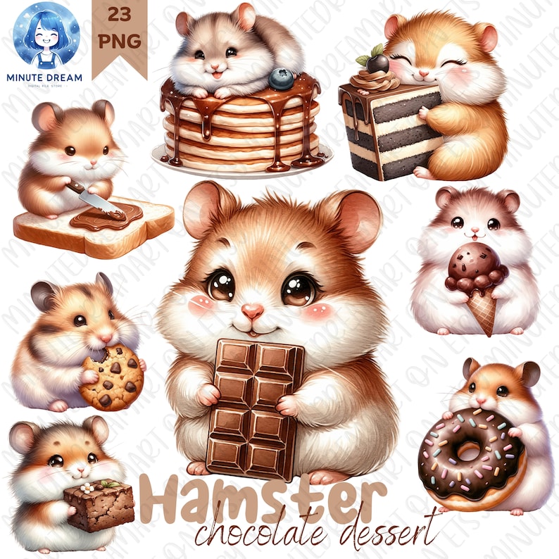Chocolate Hamster Clipart: Dessert PNG, Watercolor Sublimation (digital ...