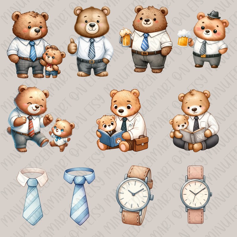 Daddy Bear Clipart, Father's Day, Watercolor Sublimation, Nursery, Dad ...