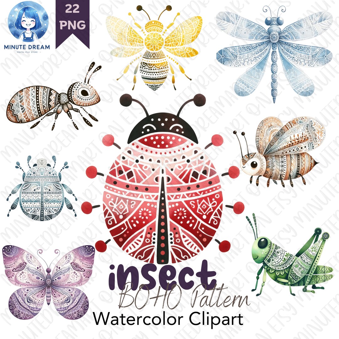 Boho Insect Clipart, Cute Animal Png, Watercolor Printing Sublimation ...