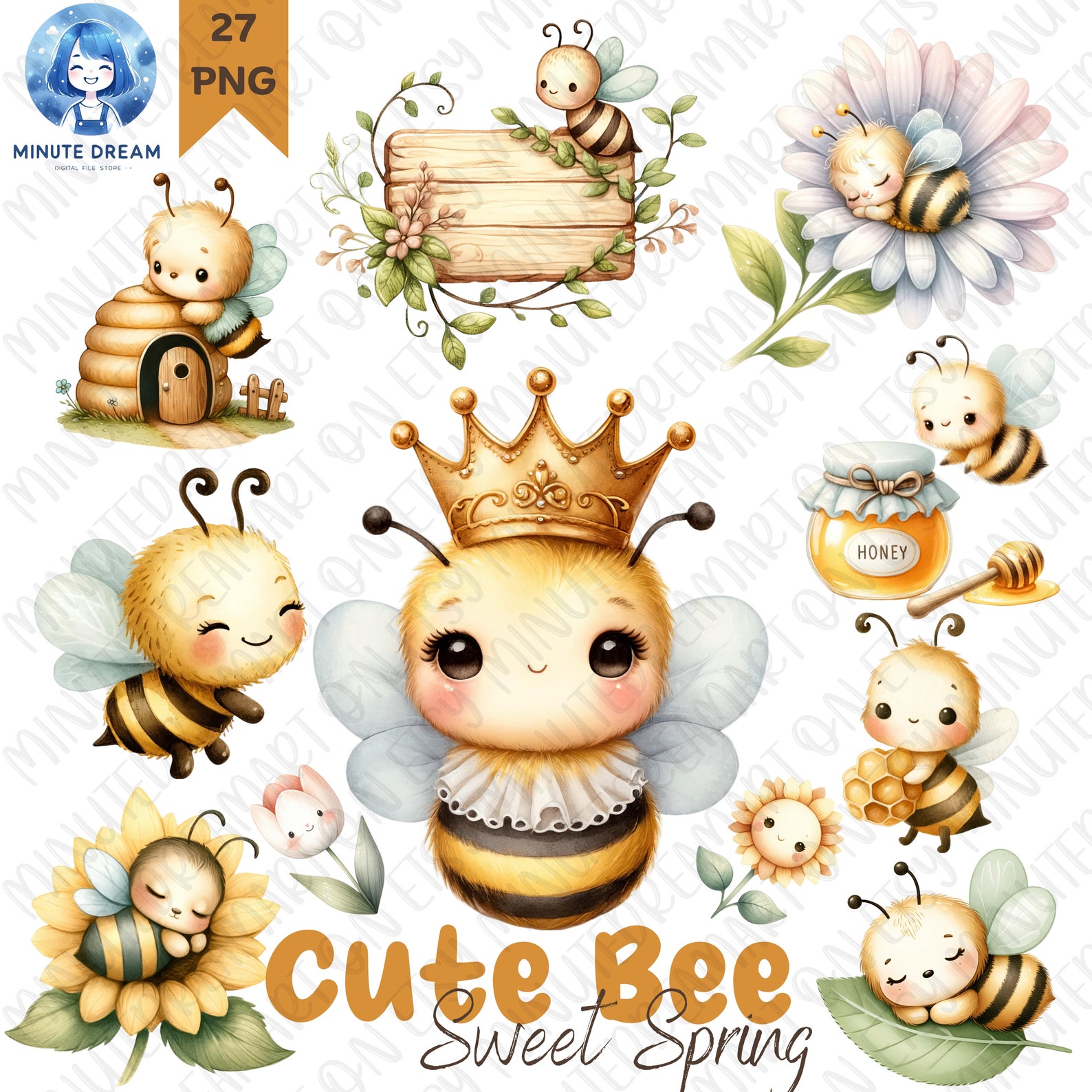 Cute Bee Clipart, Little Animals Png, Sweet Honey Bee Clipart, Flower ...