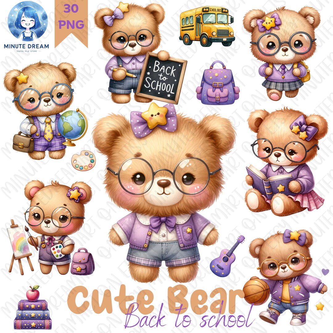 Cute Bear Clipart, Teddy Bear Png, Back to School Animal Clipart ...