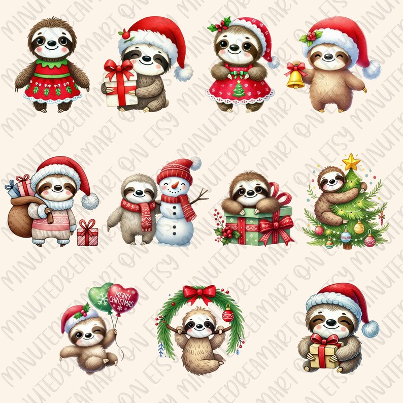 Cute Sloth Clipart, Watercolor Sublimation, Christmas Png, Baby Shower ...