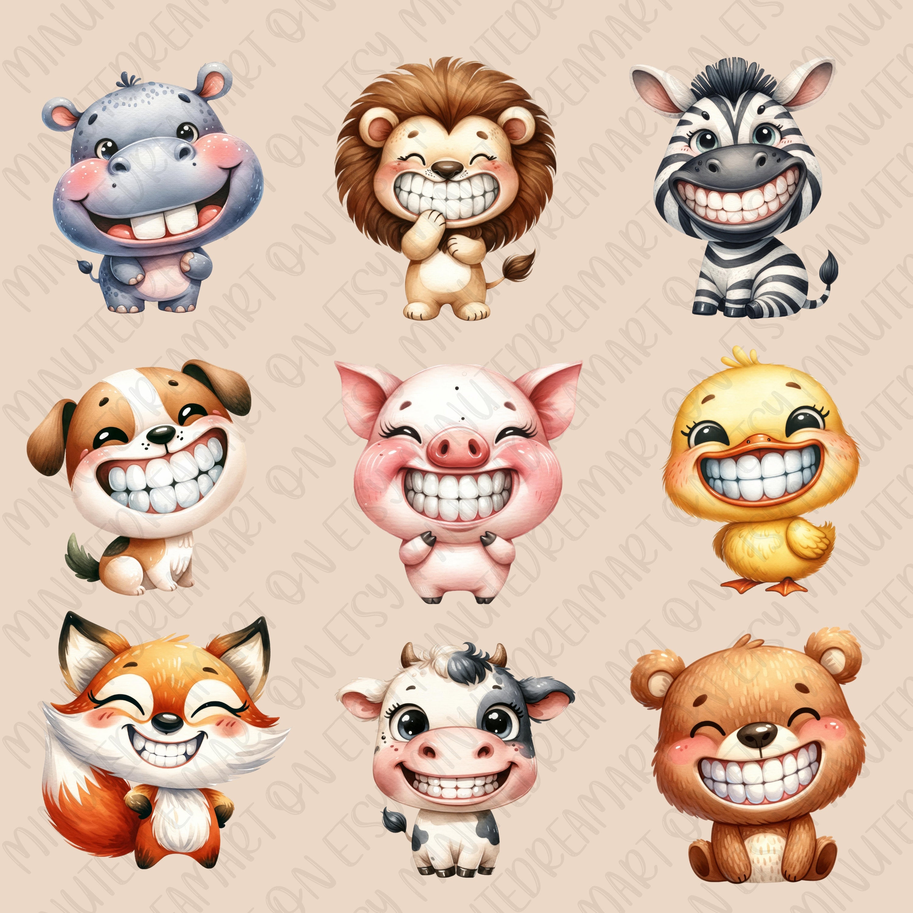 Cute Baby Animal Clipart, Funny Animals Png, Watercolor Sublimation ...
