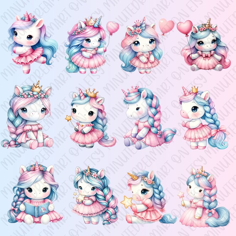 Cute Unicorn Clipart, Pastal Princess Png, Watercolor Sublimation, Gift ...