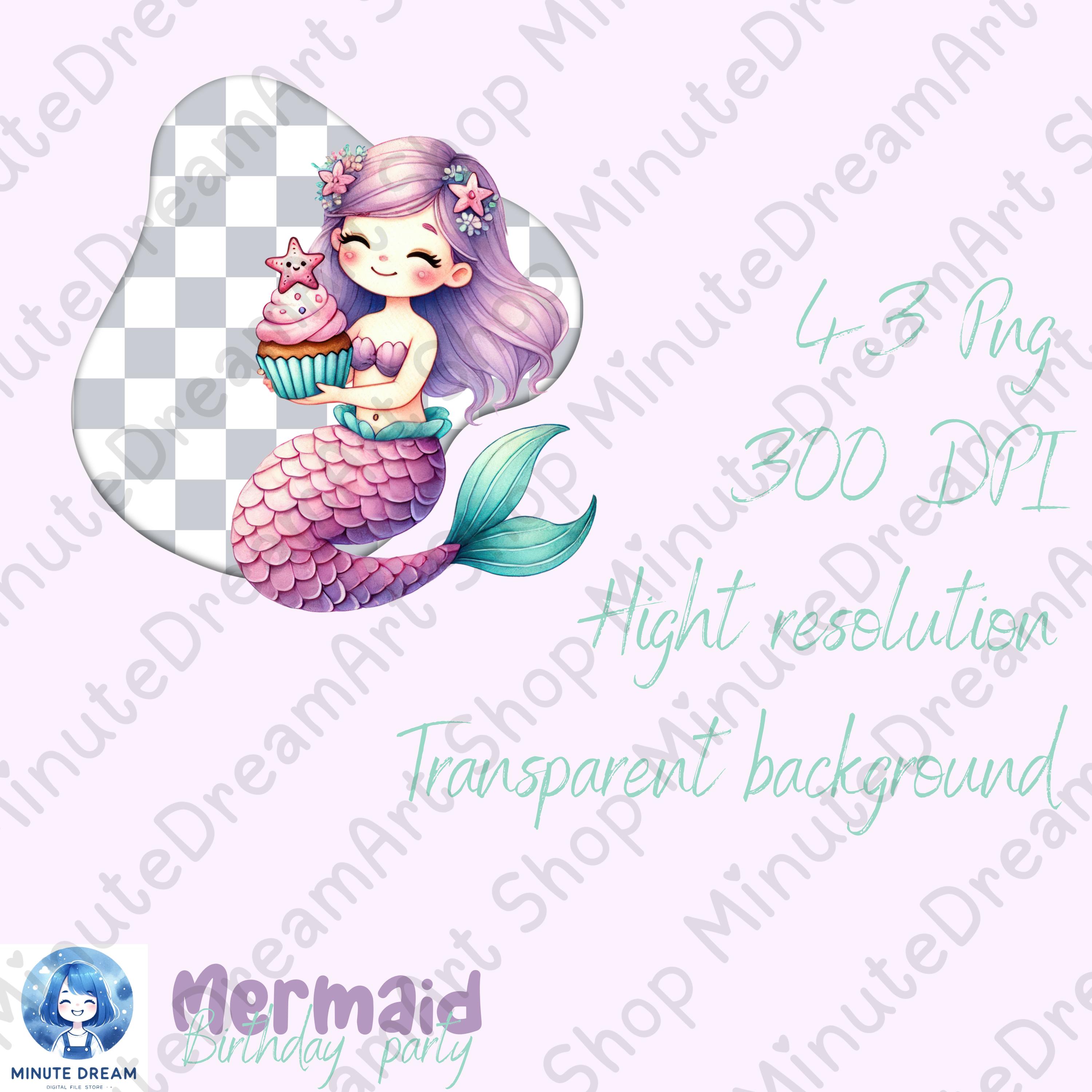 Mermaid Birthday Clipart: Watercolor Ocean Party PNG (digital Download ...