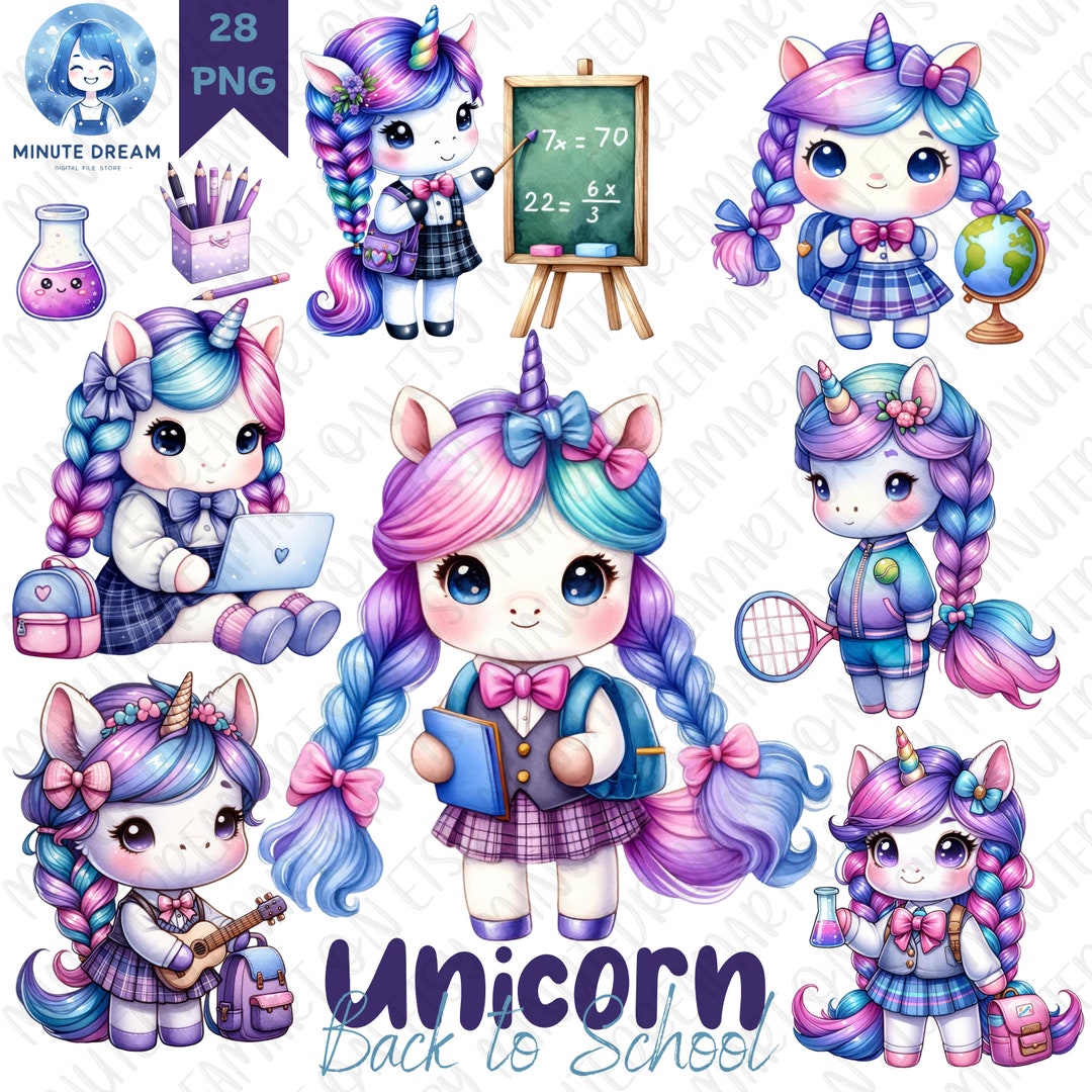Cute Unicorn Clipart, Wear a School Uniform, Back to School Png ...
