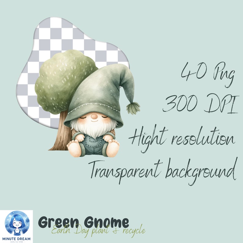 Green Gnome Clipart, Earth Day Clipart, Watercolor Sublimation, Plant ...