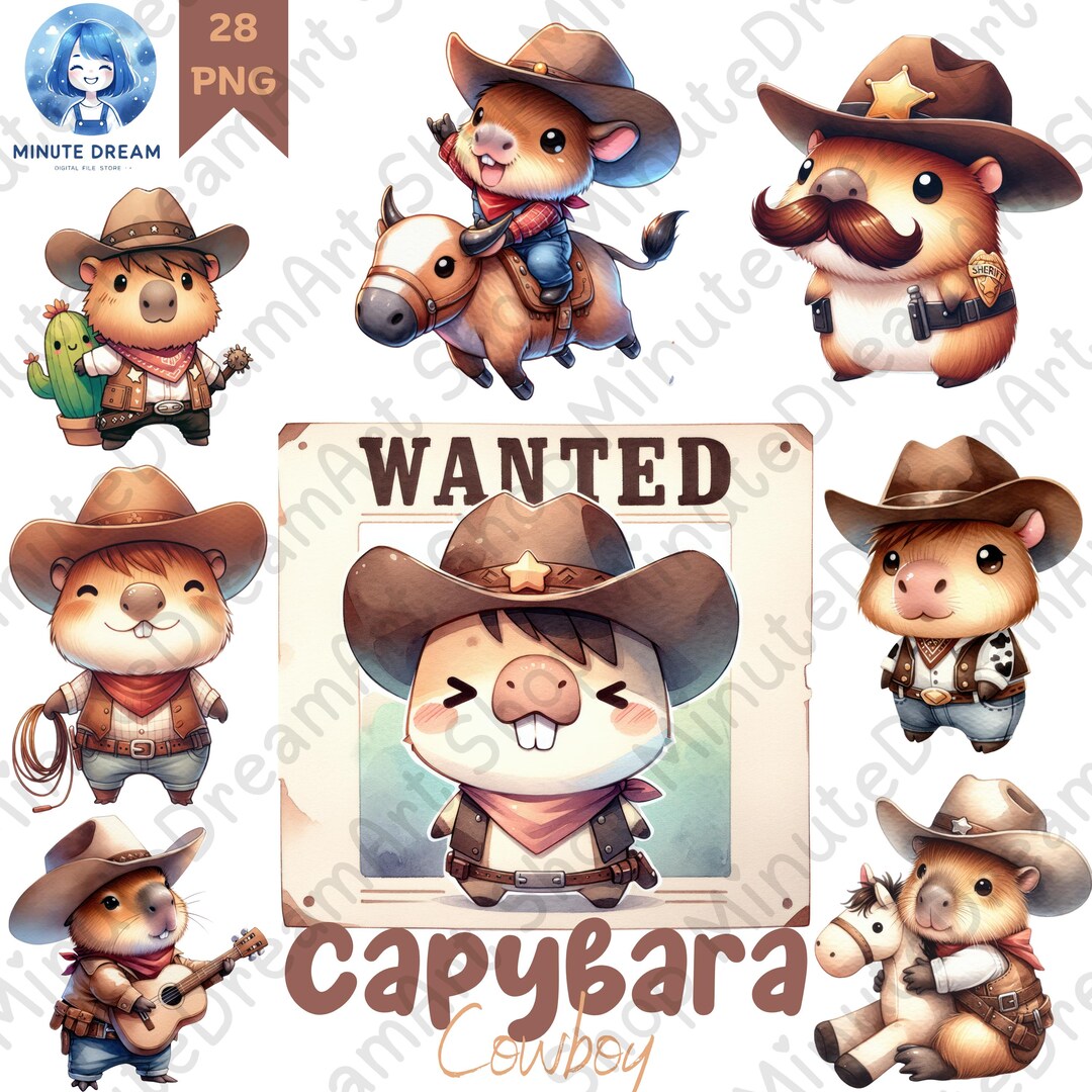 Cowboy Capybara Clipart, Western Capybara Png, Watercolor Sublimation ...