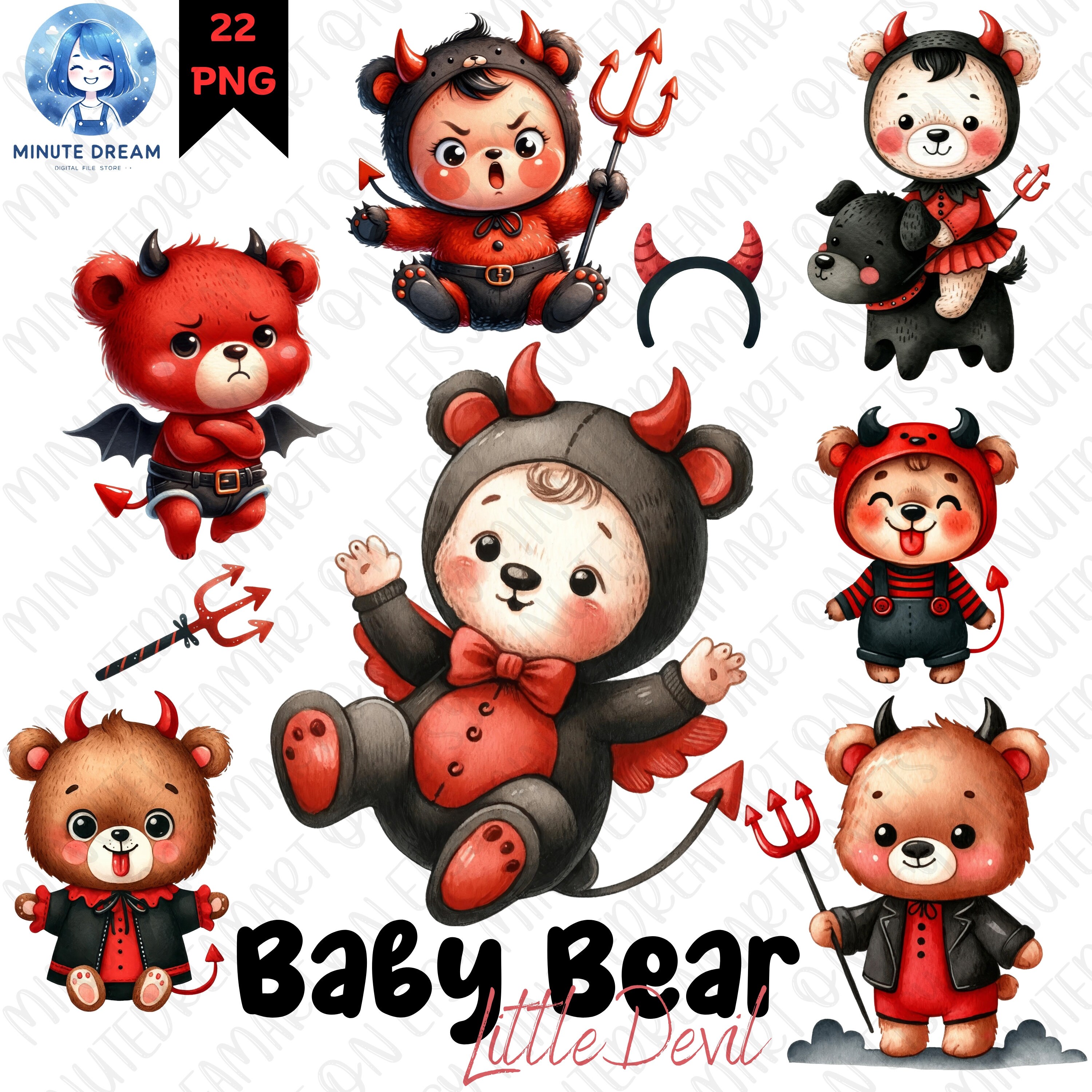 Devil Bear Clipart, Baby Teddy Bear Png, Trident, Watercolor ...