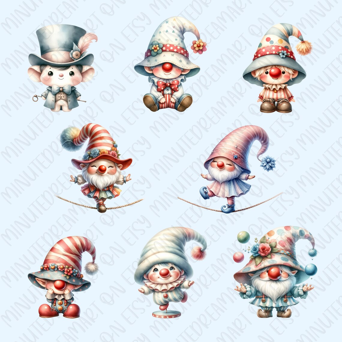 Circus Gnome Clipart, Clown Gnome PNG, Watercolor Sublimation, Clown ...
