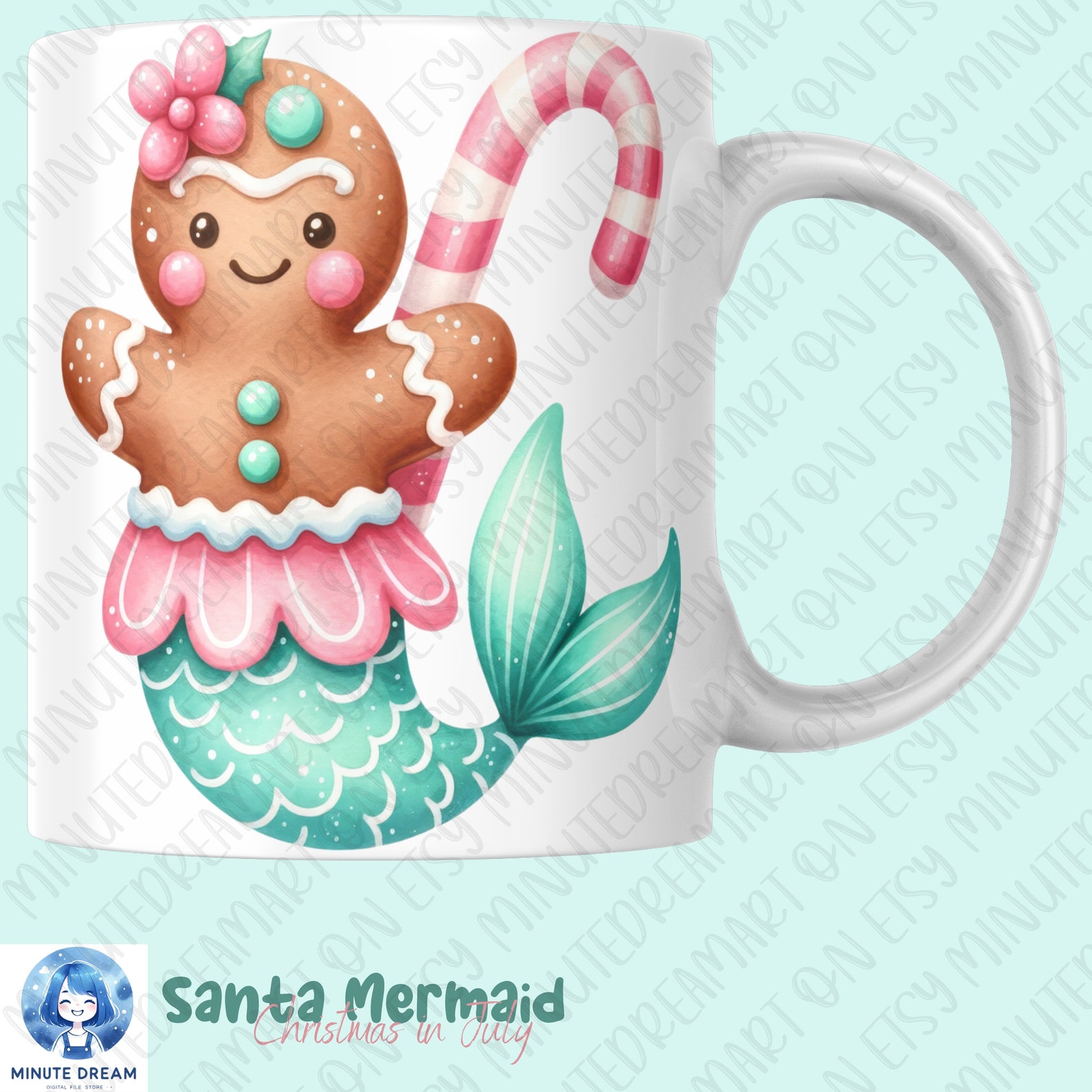 Santa Mermaid Clipart: Christmas in July PNG, Watercolor Summer Designs ...
