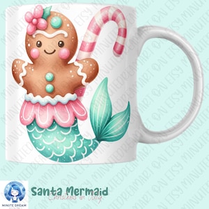 Santa Mermaid Clipart, Christmas in July PNG, Watercolor Sublimation ...