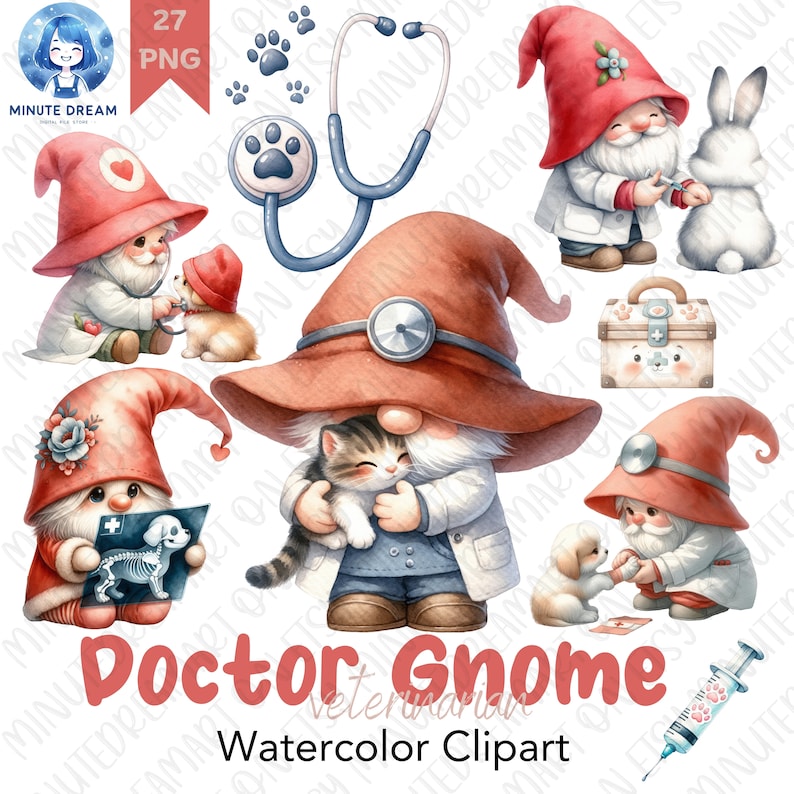 Doctor Gnome Clipart, Veterinarian Animal, Watercolor Sublimation ...