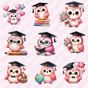 Cute Owl Clipart, Back to School Clipart, Cute Pink Graduation Owl ...