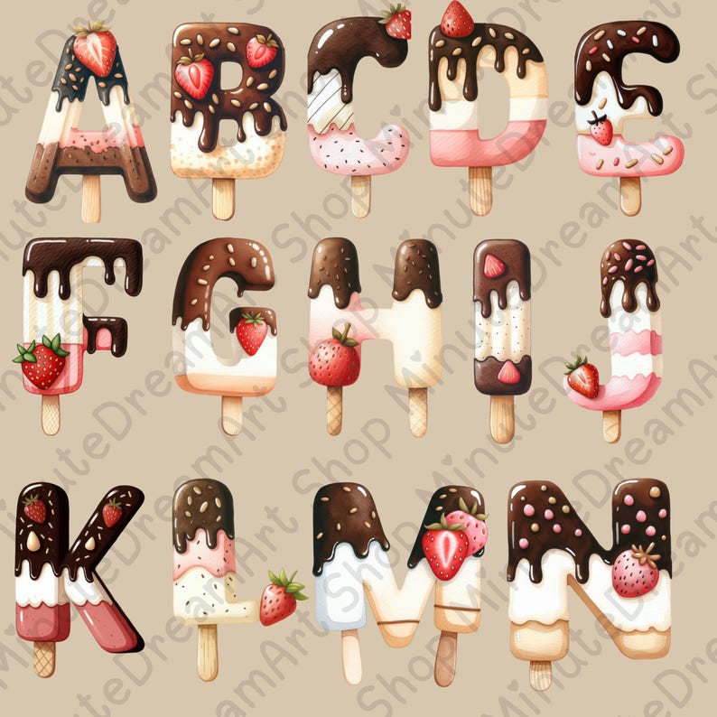 Ice Cream Alphabet and Numbers Clipart, Tropical Summer Letters PNG ...