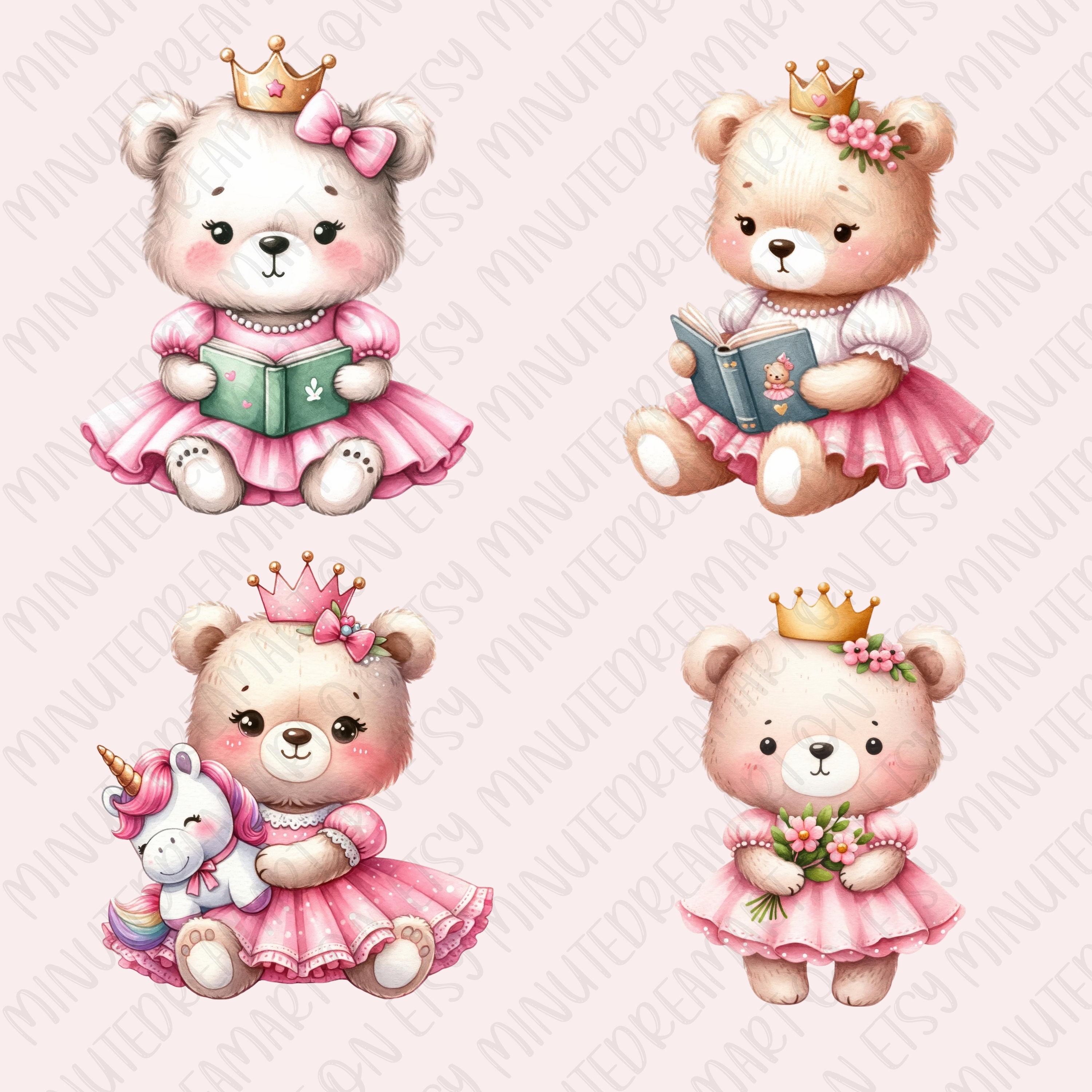 Cute Bear Clipart, Teddy Bear Png, Pink Princess, Watercolor ...