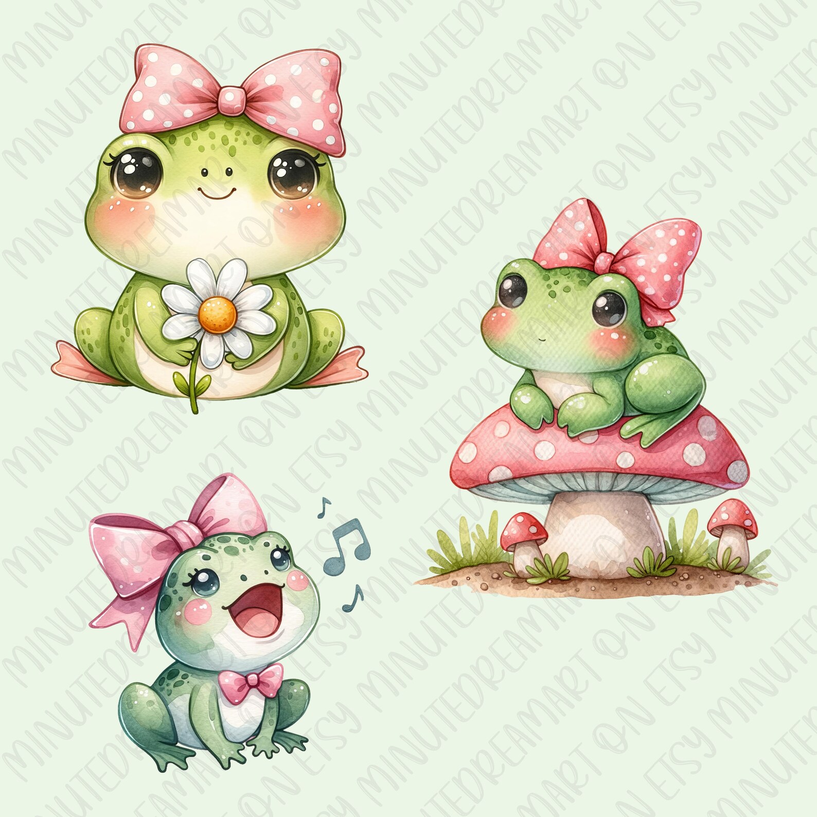 Cute Frog Clipart, With a Pink Bow PNG, Funny on Lotus Leaf, Watercolor ...