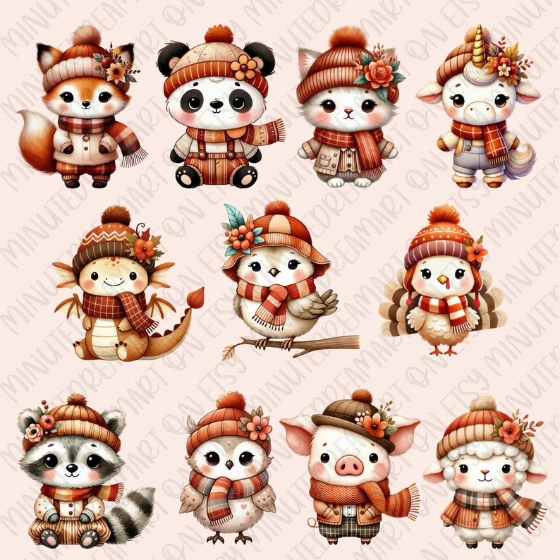 Fall Baby Animal Clipart: Watercolor Autumn PNG (33 Files) - Etsy