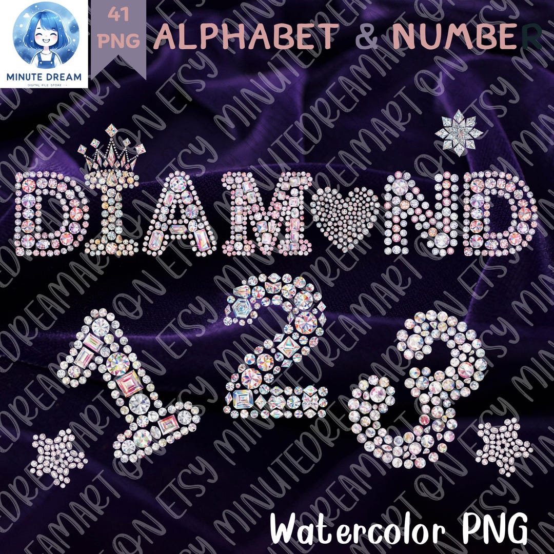 Diamond Alphabet Clipart: Watercolor Crystal Letters & Numbers (PNG) - Etsy