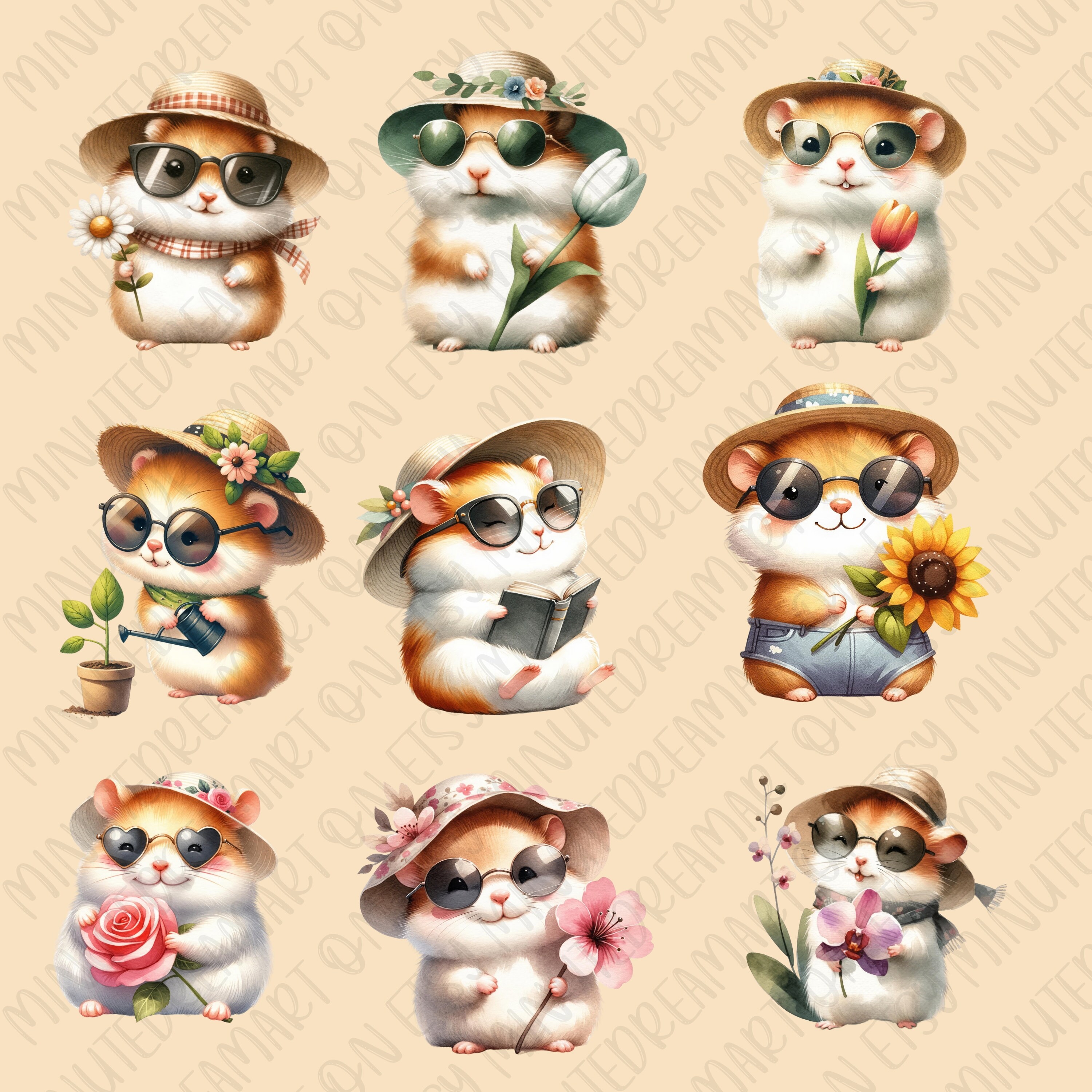Cute Hamster Clipart, Relax Hamster, Gift for KID, Watercolor ...