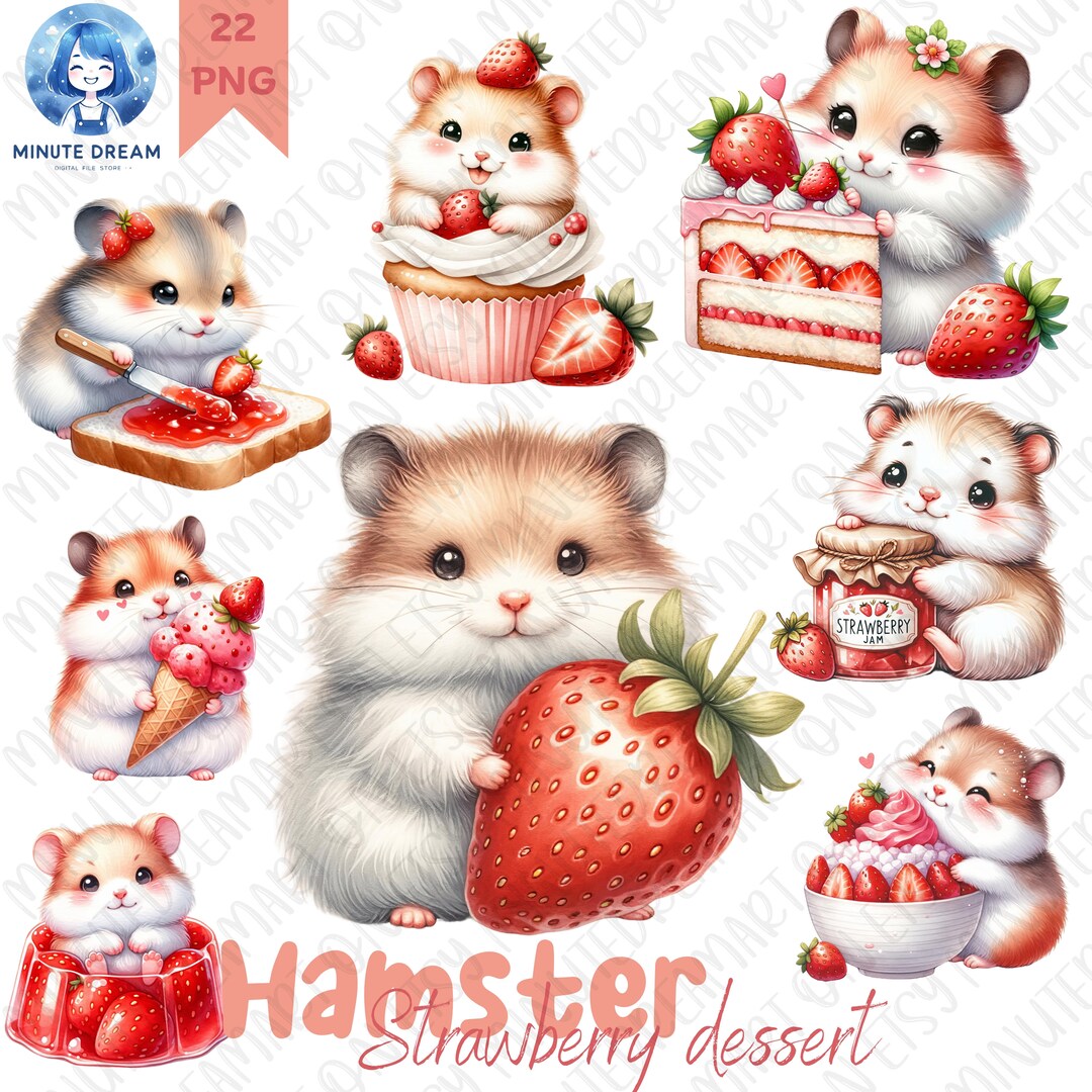 Strawberry Hamster Clipart, Dessert PNG, Sweet Mouse Clipart ...