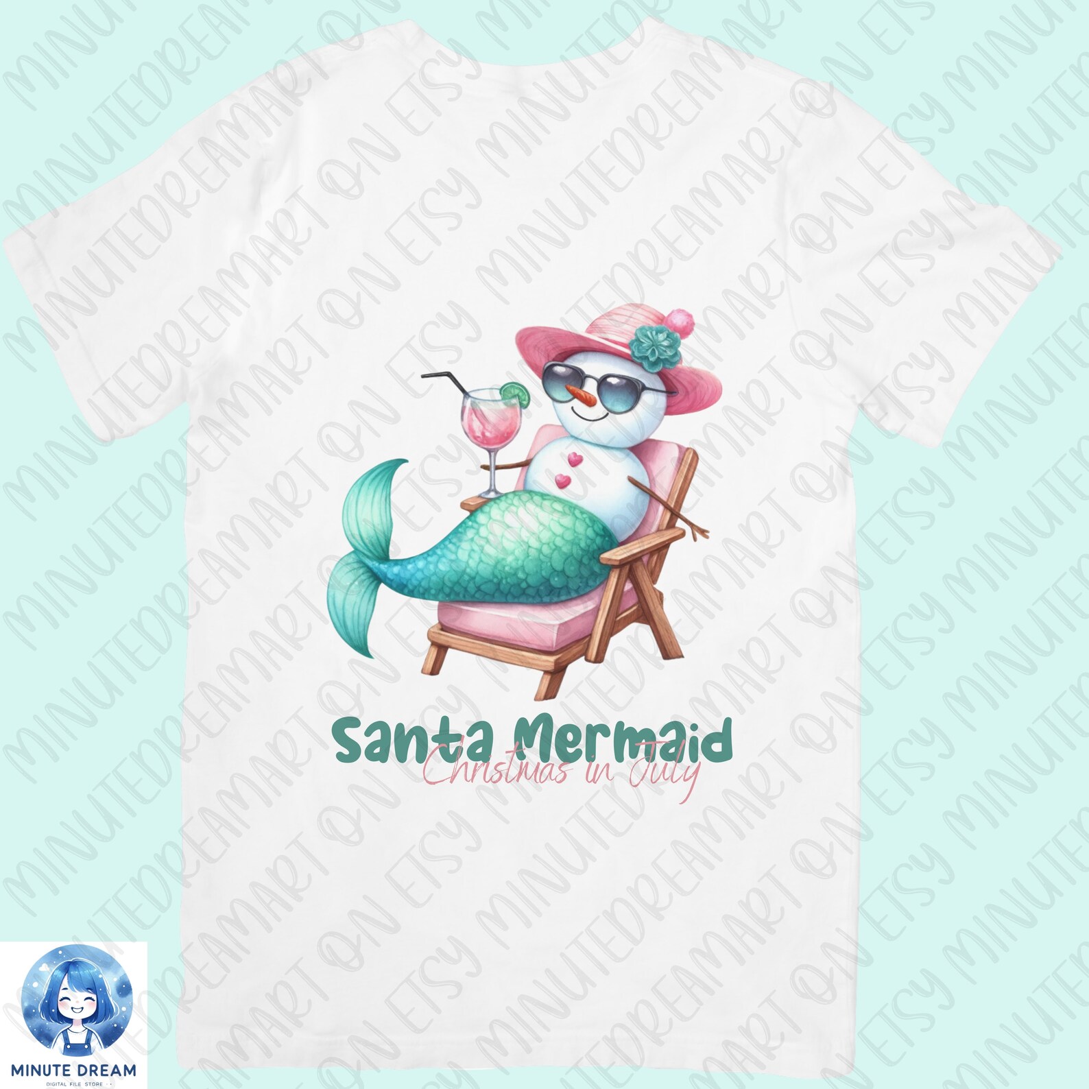 Santa Mermaid Clipart, Christmas in July PNG, Watercolor Sublimation ...