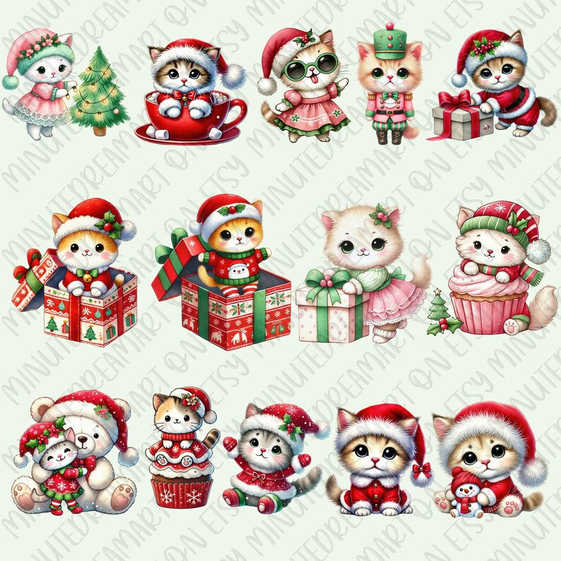 Cute Kitten Clipart, Santa Animal Png, Cat Christmas Png, Gift for KID ...