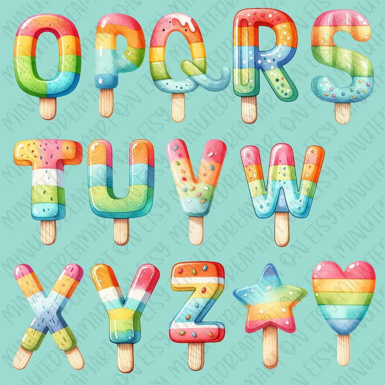 Ice Cream Alphabet: Watercolor Popsicle Letters PNG (digital Download ...
