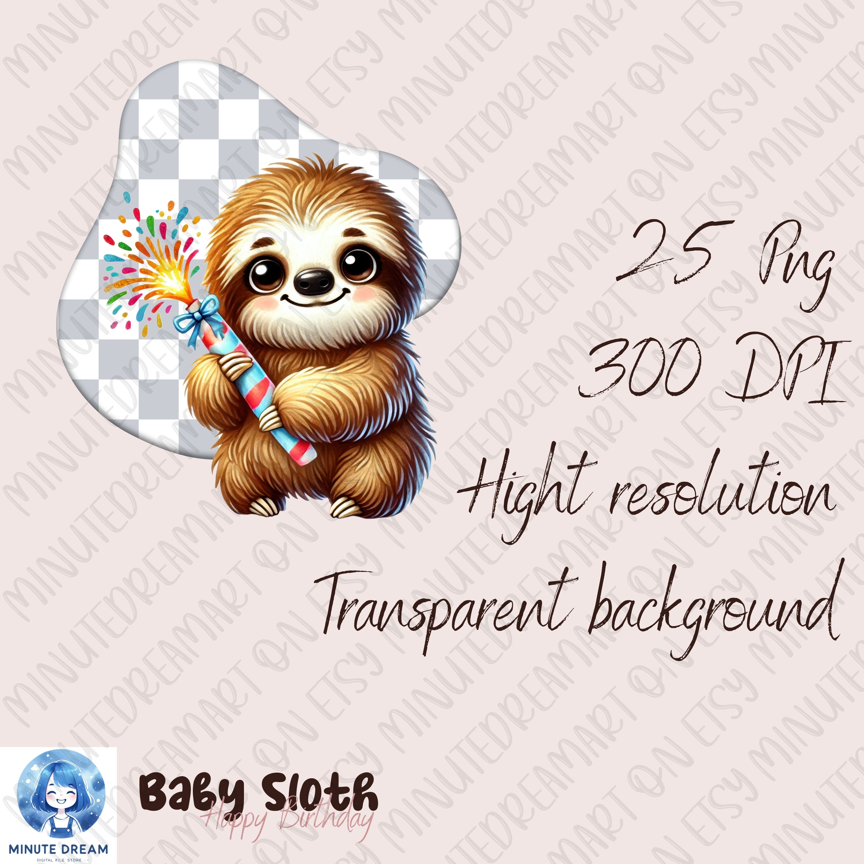 Cute Sloth Clipart, Funny Birthday Clipart, Gift for Kid , Watercolor ...