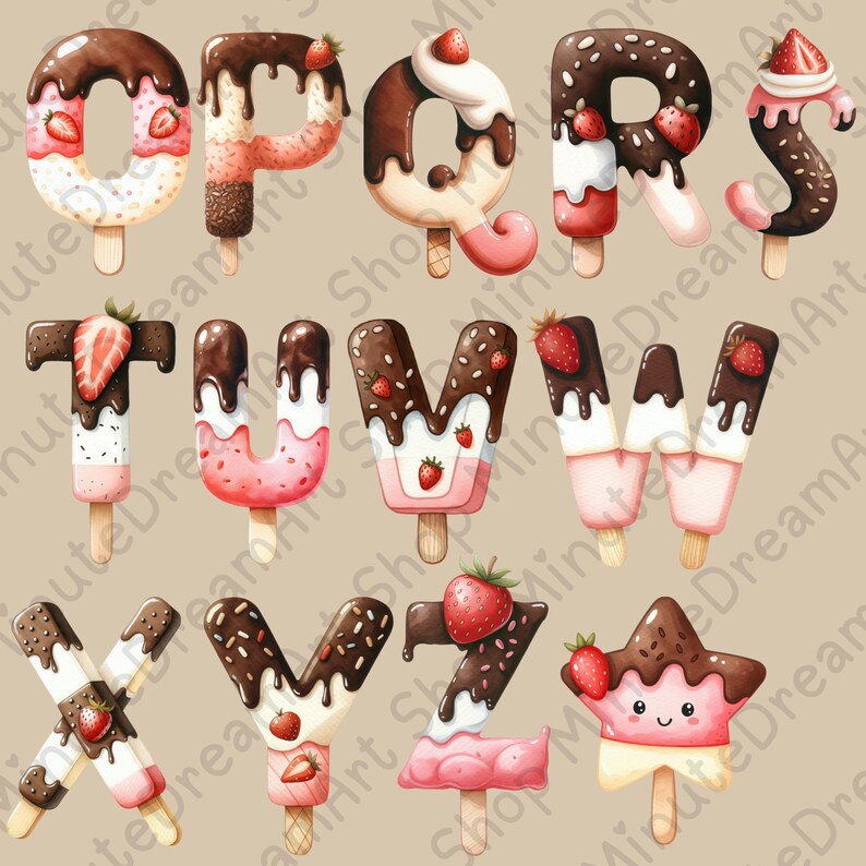 Ice Cream Alphabet and Numbers Clipart, Tropical Summer Letters PNG ...