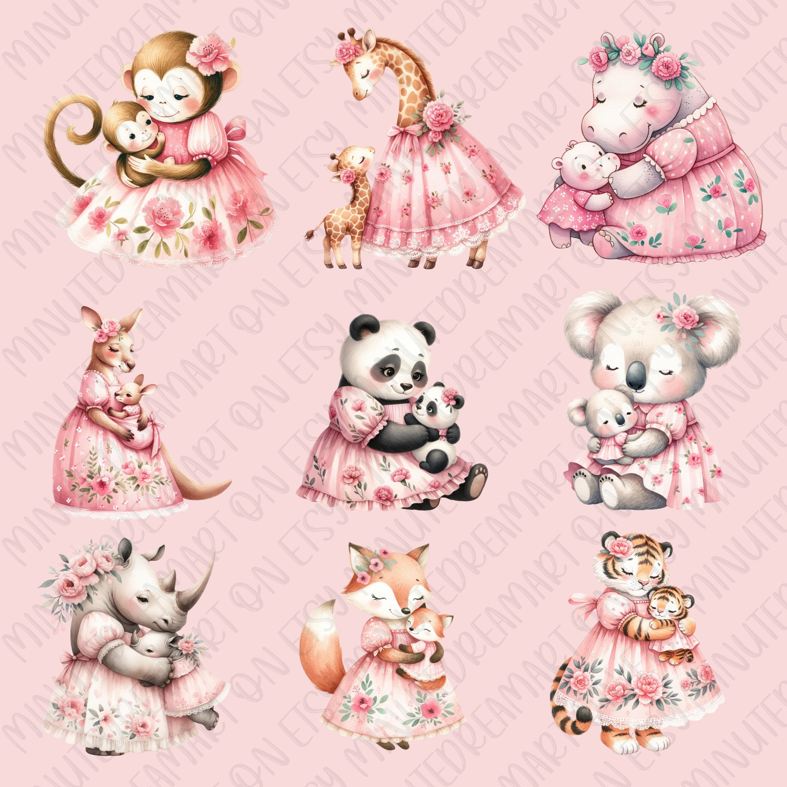 Mothers Day Animal Clipart, Mama and Baby Animal, Watercolor ...