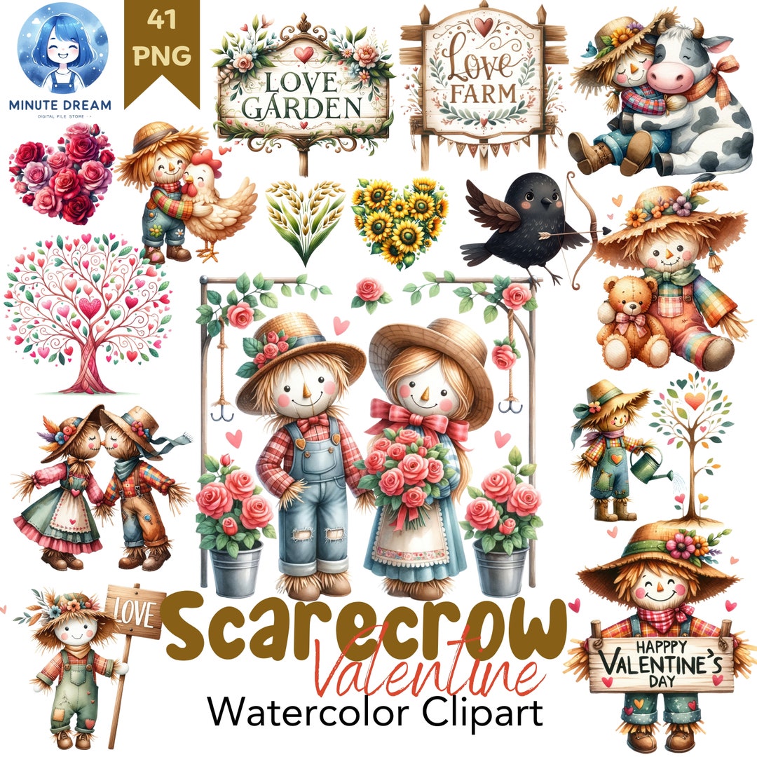 Cute Scarecrow Clipart, Valentine's Day, in Love, Farm Animal, Garden ...