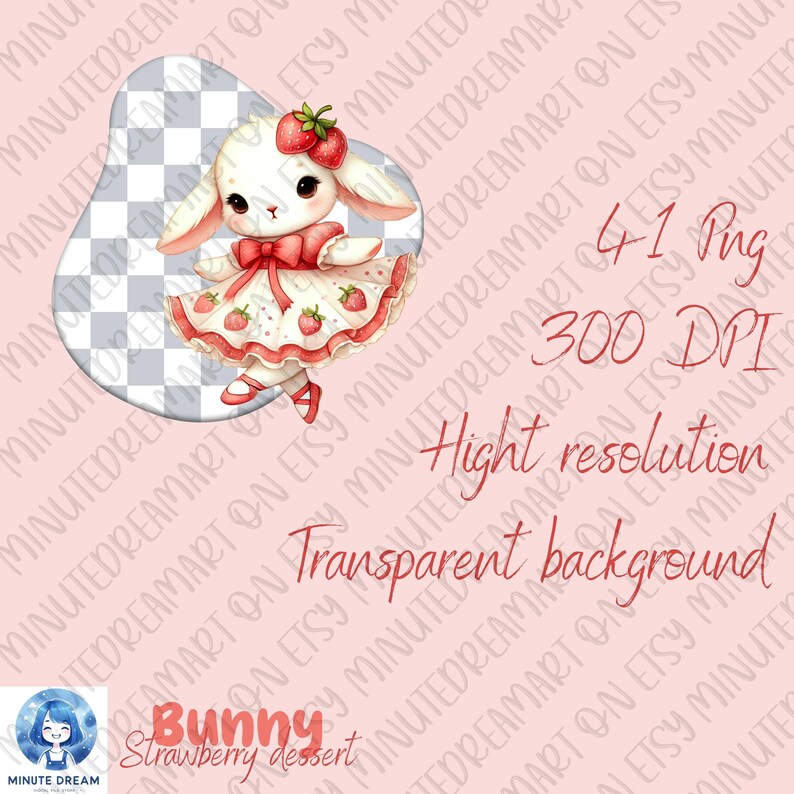 Cute Bunny Clipart, Strawberry Dessert PNG, Sweet Rabbit Clipart ...