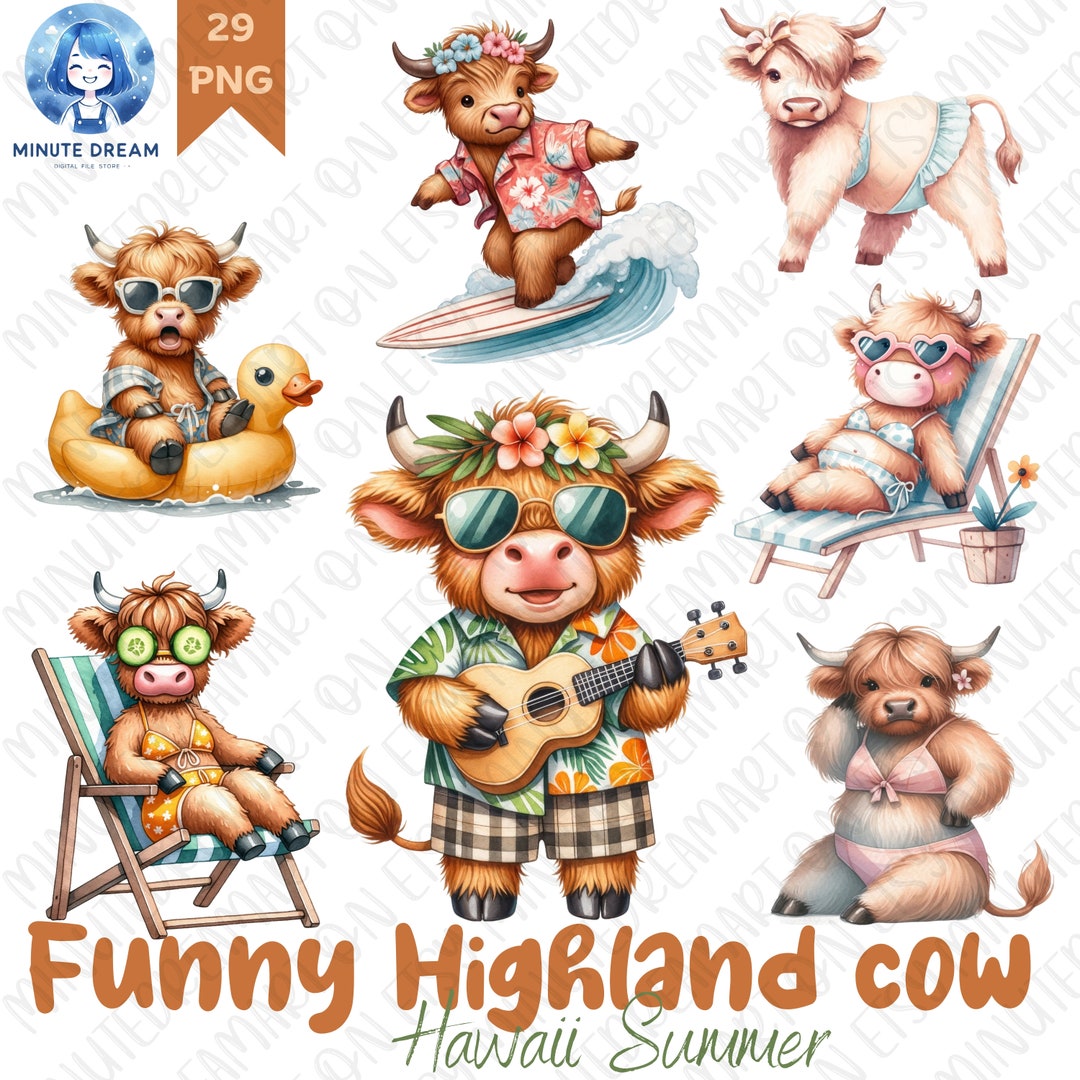 Funny Highland Cow Clipart: Hawaiian Summer PNG (digital Download) - Etsy