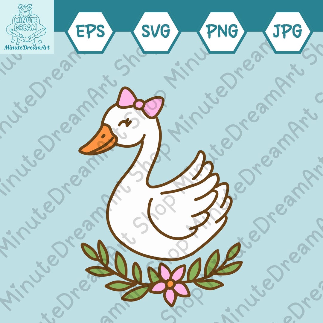 Cute Goose With Bow SVG, Floral Animal Clipart, PNG, JPG, Cut File for ...