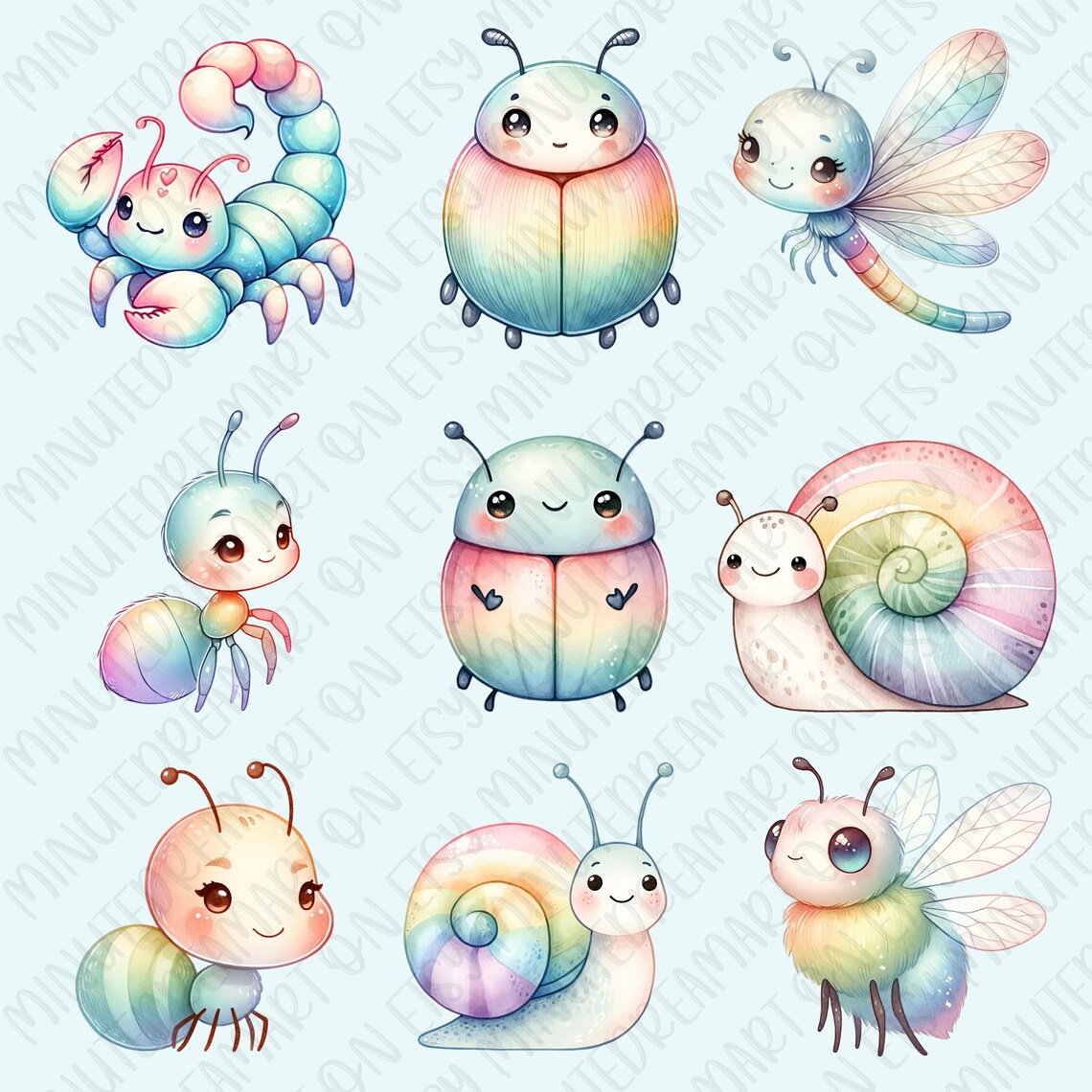 Cute Bug Clipart, Insect, Ladybug, Flower, Leaves, Vine, Baby Pastel ...