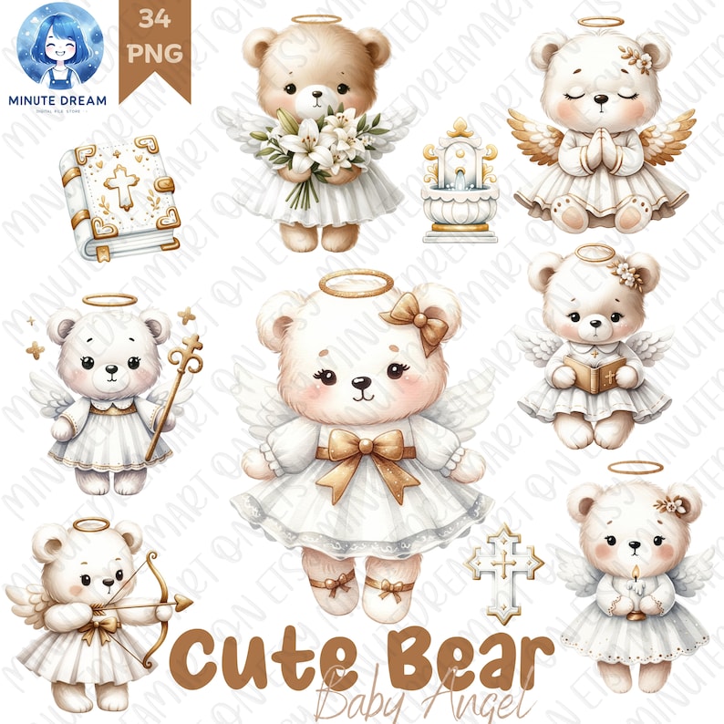 Cute Bear Clipart, Baby Angel Teddy Bear Png, Religious Event ...