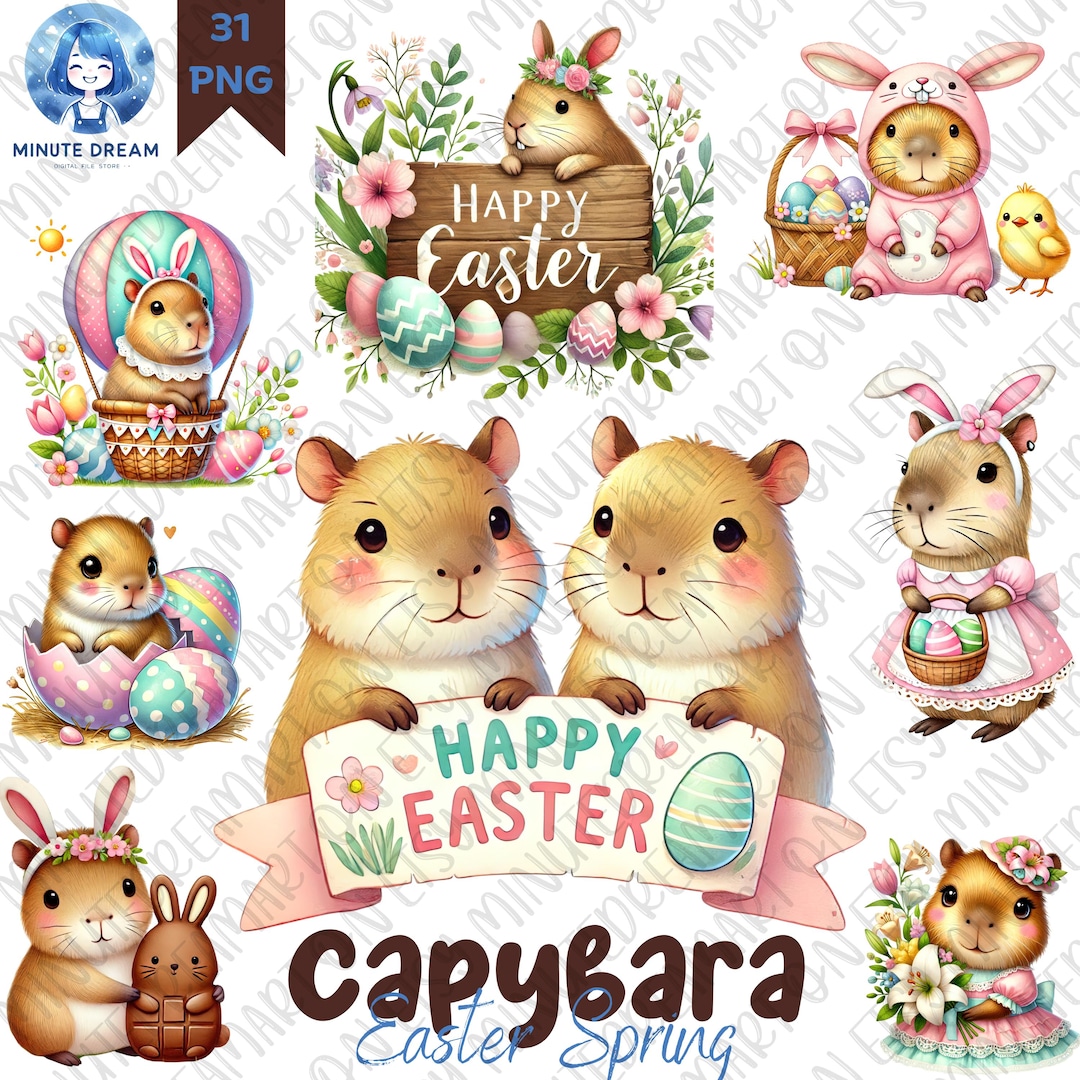 Easter Capybara Clipart: Watercolor Spring Animals (PNG) - Etsy