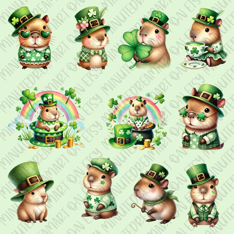St. Patrick's Day Capybara Clipart, Animal Shamrocks Png, Rainbows ...