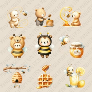 Watercolor Bear and Bee Clipart, Cute Teddy Bear Png, Digital Printing ...