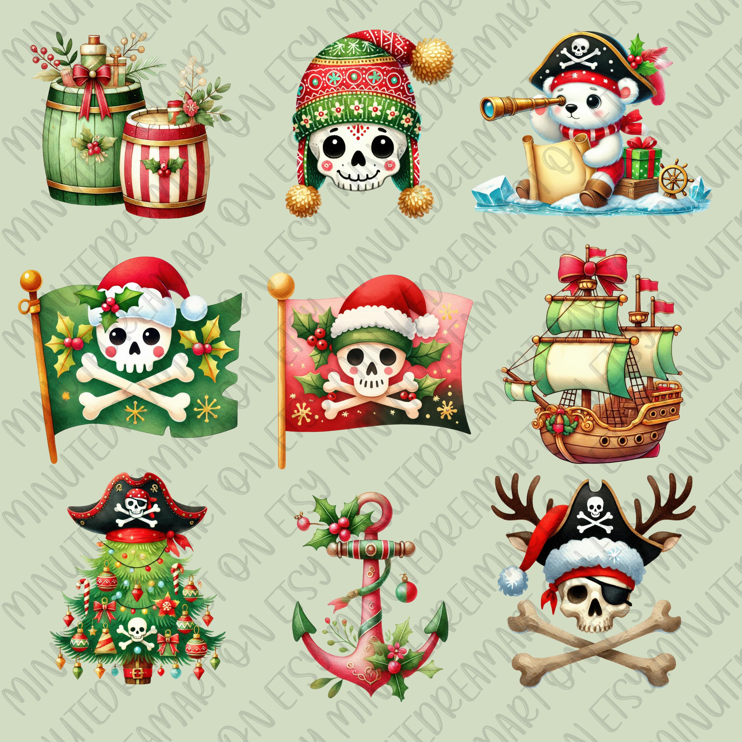 Christmas Pirate Clipart: Watercolor Holiday PNG (digital Download) - Etsy