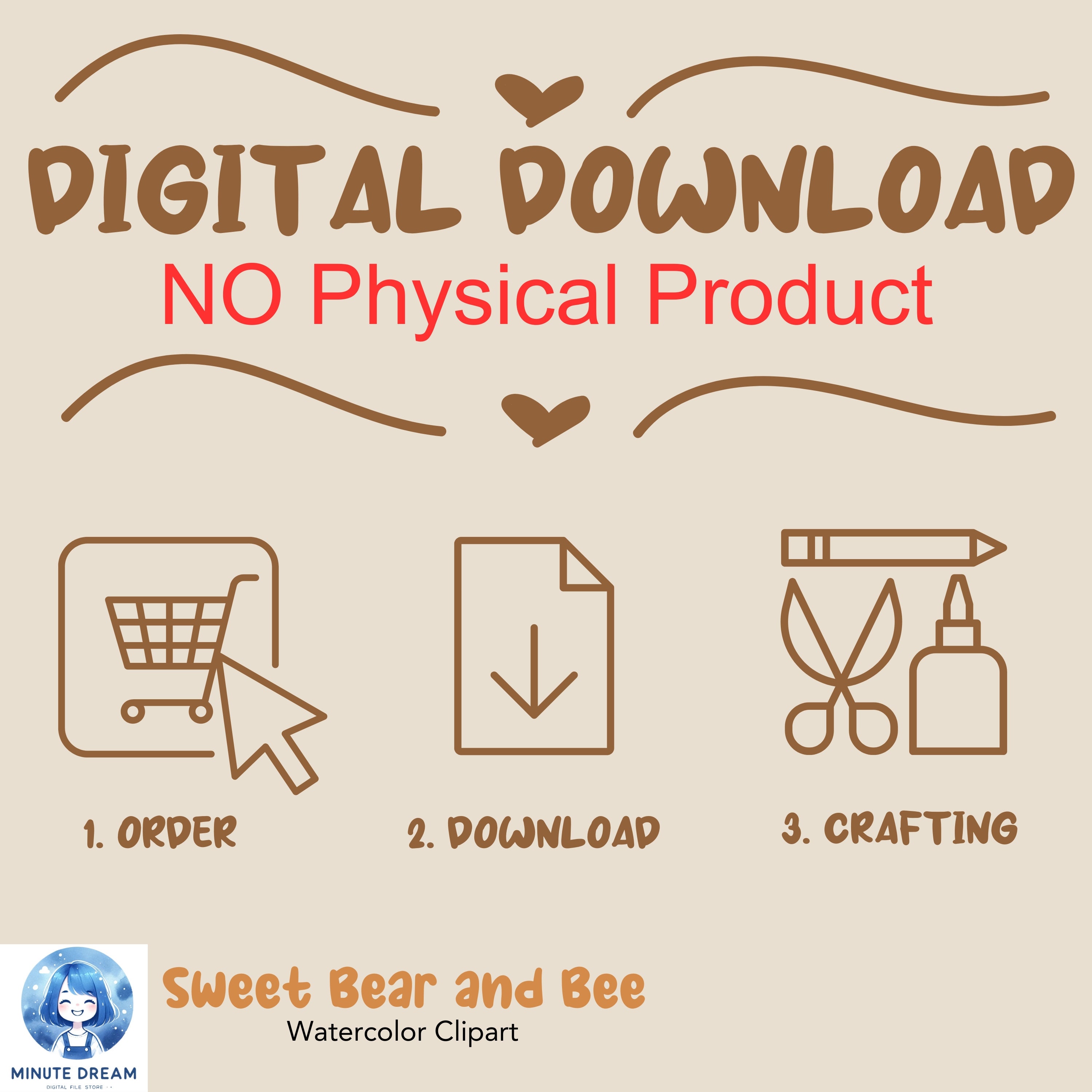 Watercolor Bear and Bee Clipart, Cute Teddy Bear Png, Digital Printing ...