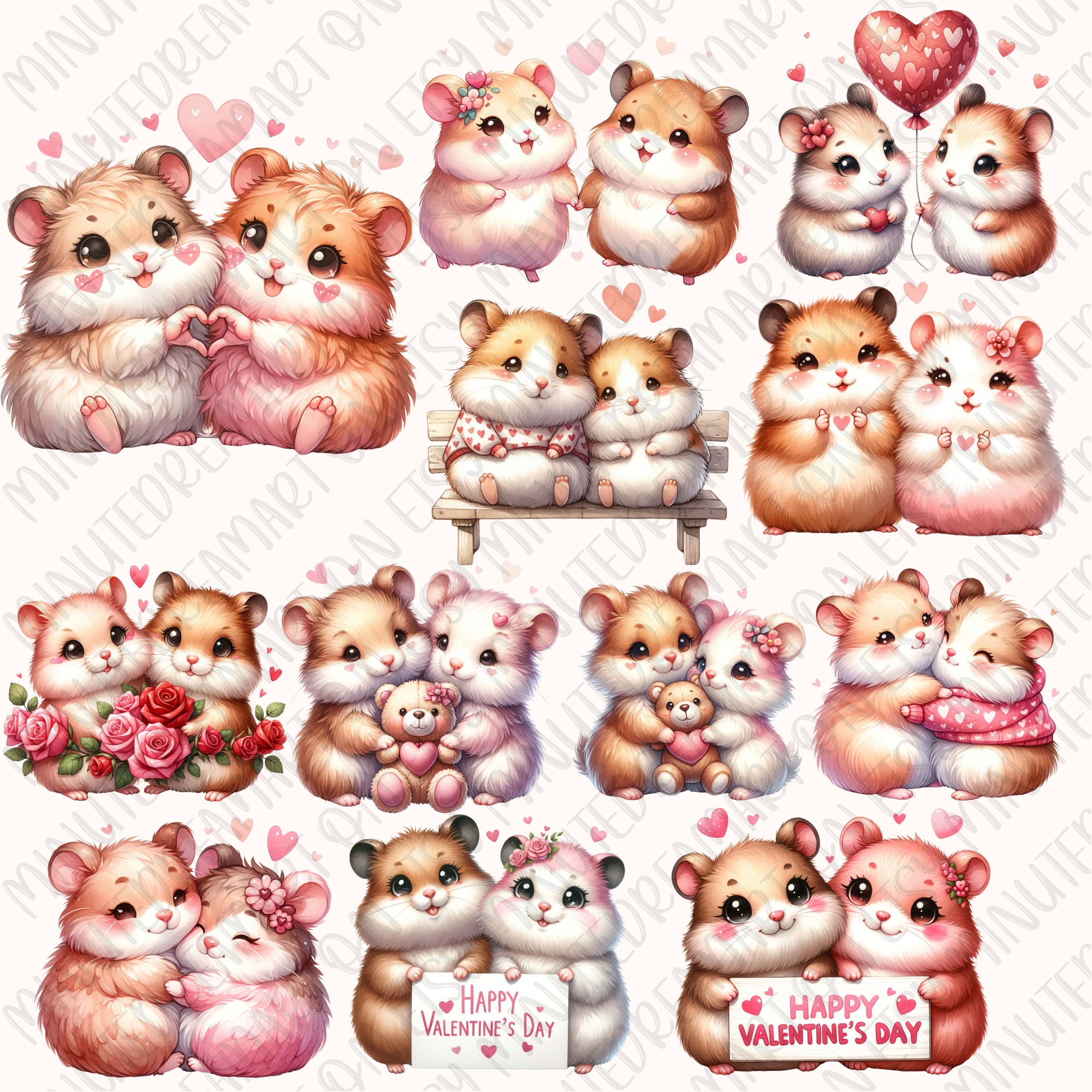 Cute Hamster Valentine Clipart, Valentine's Day, Watercolor Sublimation ...