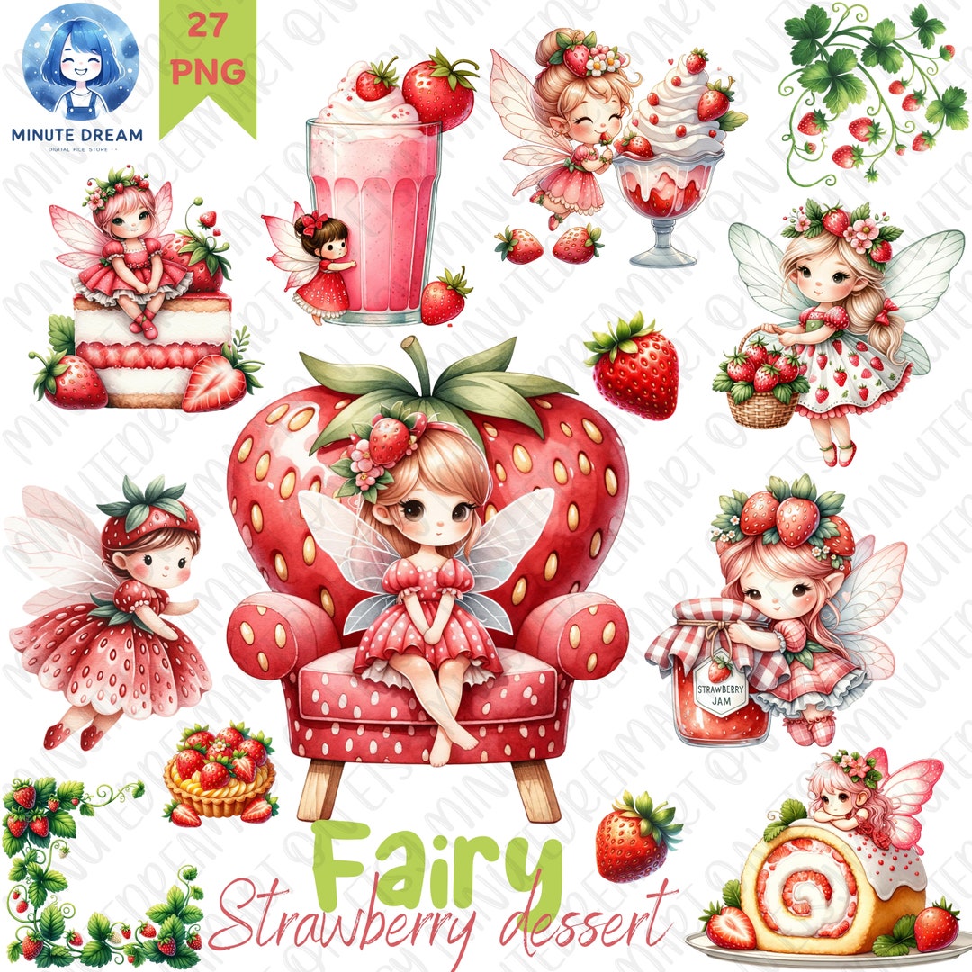 Strawberry Fairy Clipart, Dessert PNG, Sweet Girl Clipart, Watercolor ...
